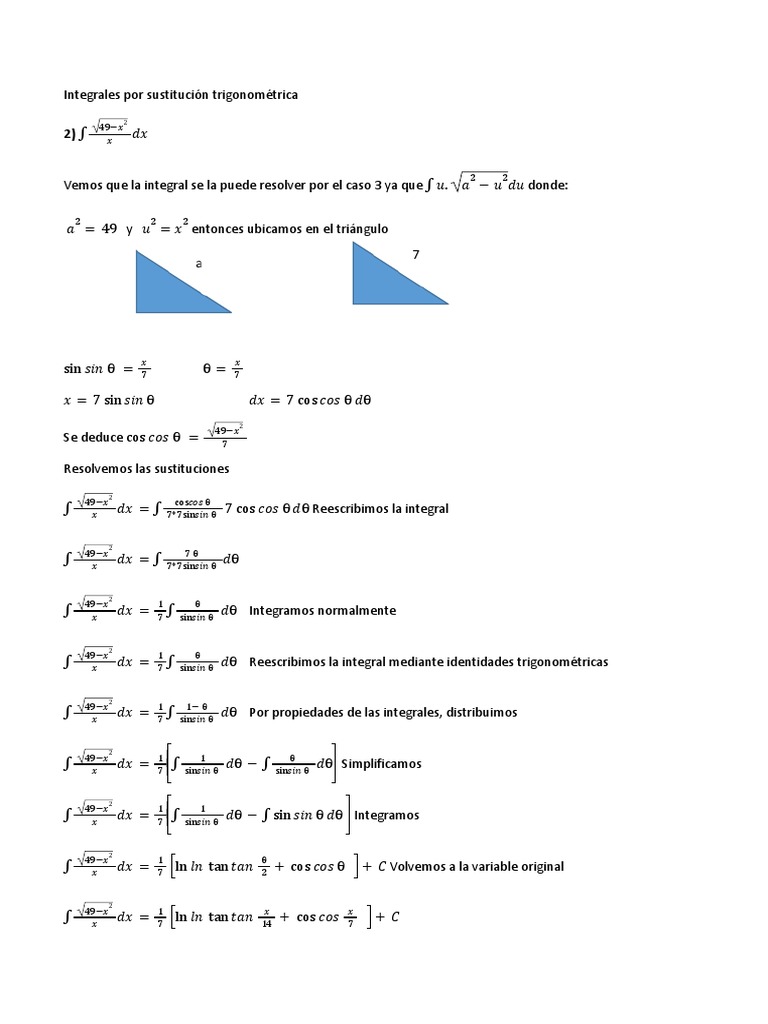 Integrales Por Sustitución Trigonométrica | PDF | Matemáticas | Análisis matemático