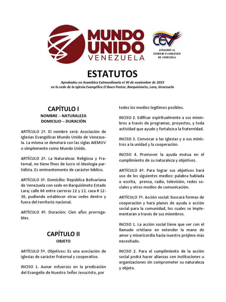 Estatutos Aiemuv 2019 | PDF | Iglesia Católica | Evangélico