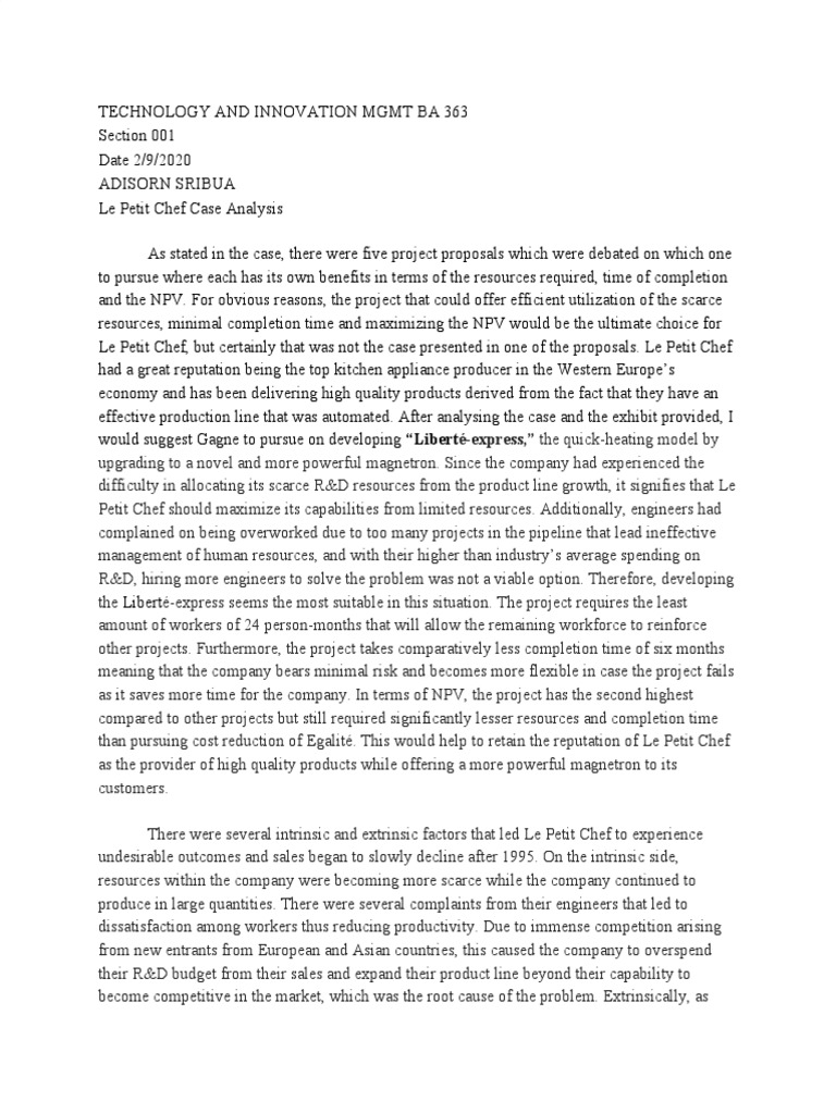 BA363 Le Petit Chef Case Analysis | PDF | Innovation | Sales