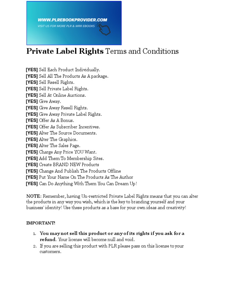 Private Label Rights (PLR) | PDF | License | Legal Liability