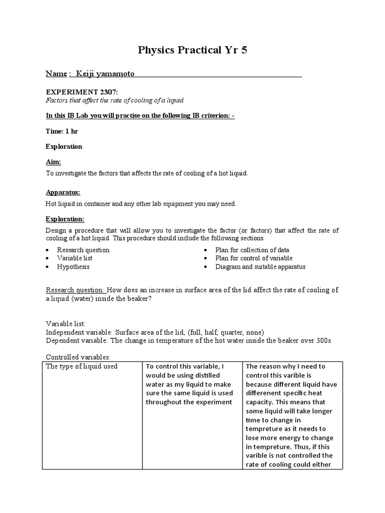 Physics Rate of Cooling | PDF | Liquids | Water