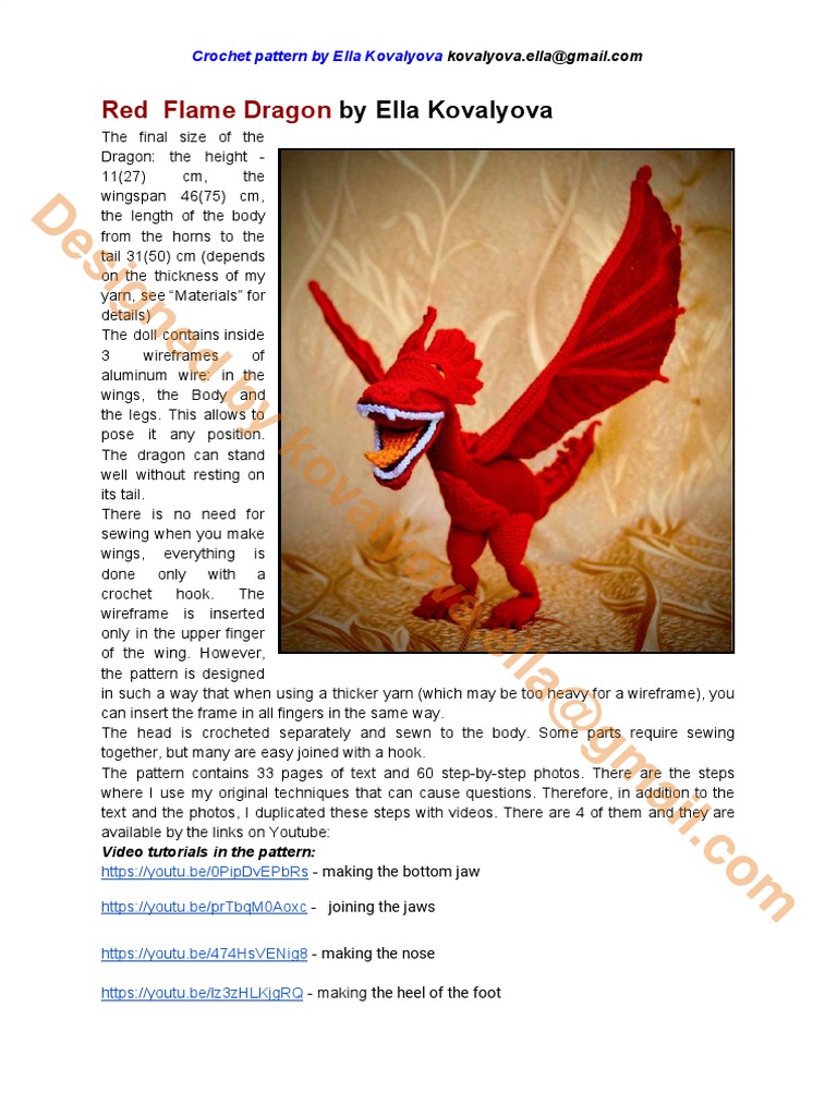 Crochet Red Dragon Amigurumi PDF Free Pattern | PDF | Crochet | Yarn