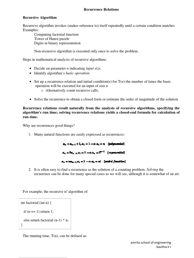 Recurrence Relations Pdf Pdf Recurrence Relation Recursion