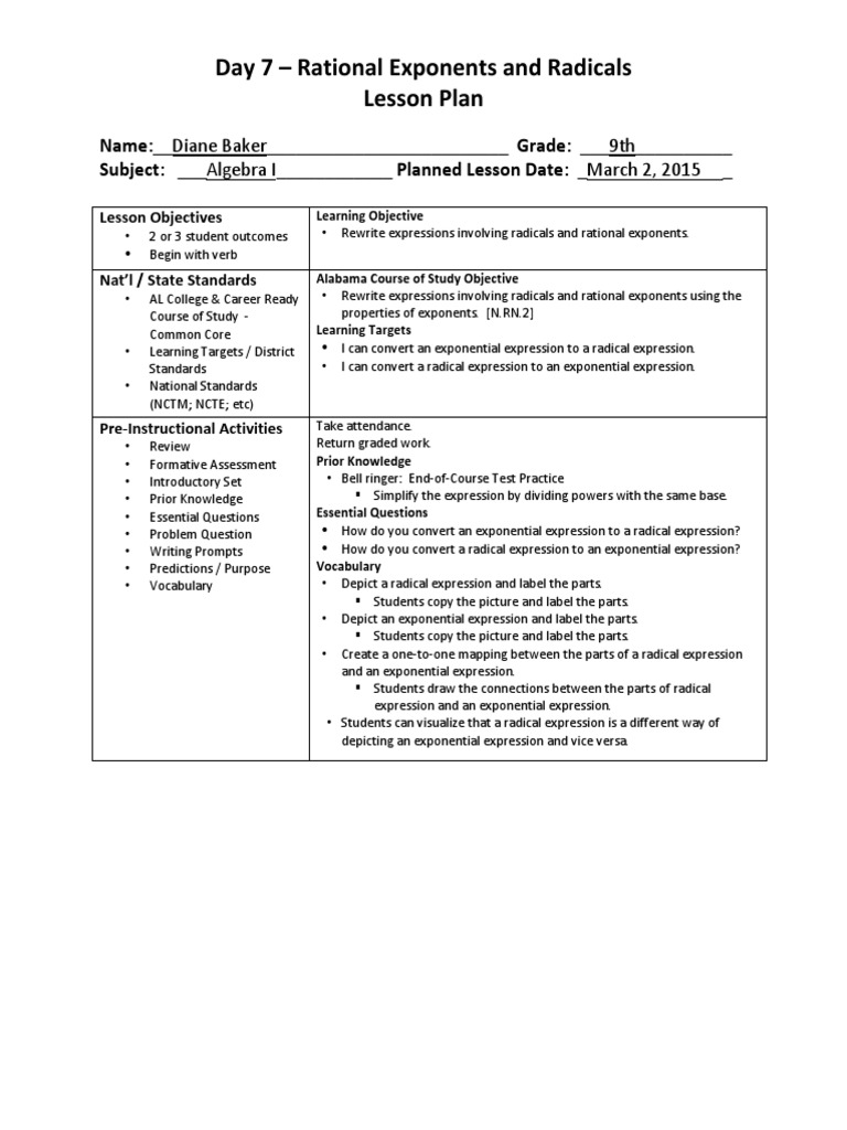 Day 7 - Rational Exponents and Radical | PDF | Exponentiation | Cognition