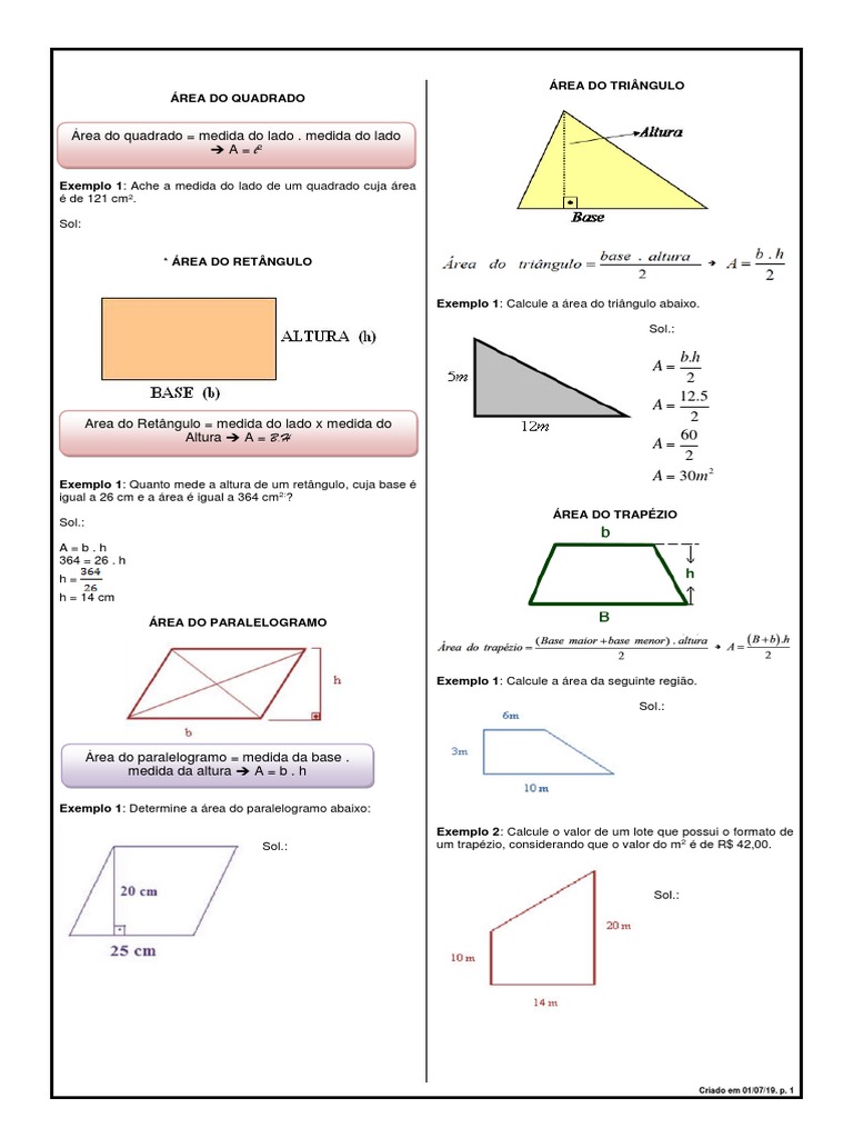 ÁREA DE FIGURAS PLANAS 6o Ano | PDF | Triângulo | Área
