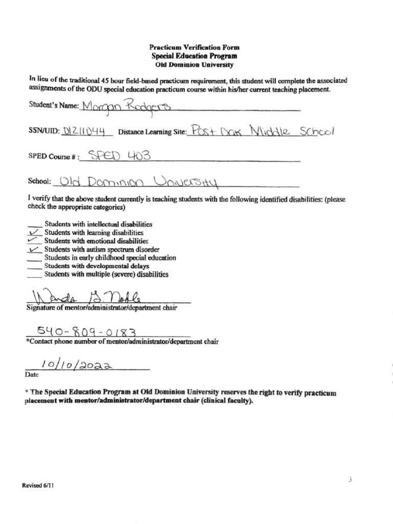 Practicum Observation Sped 403 | PDF