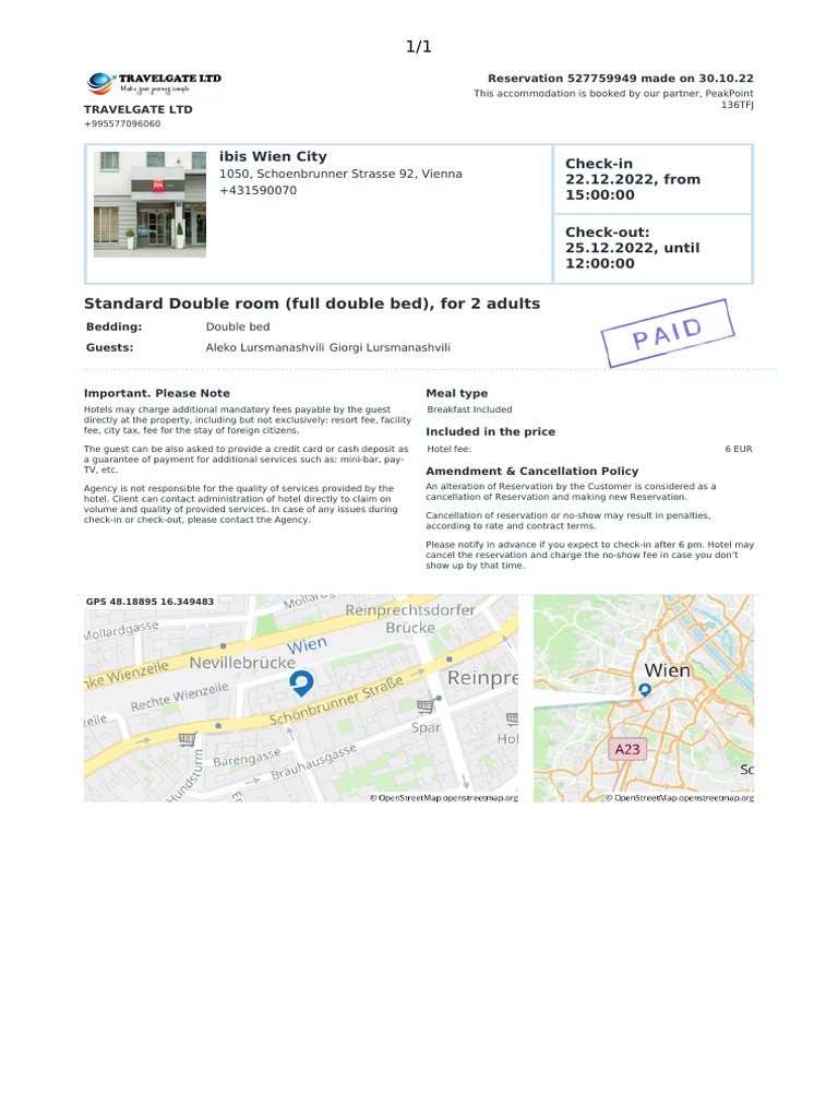 Hotel Voucher 2 Adults - Vienna 22 Dec | PDF | Fee | Hotel