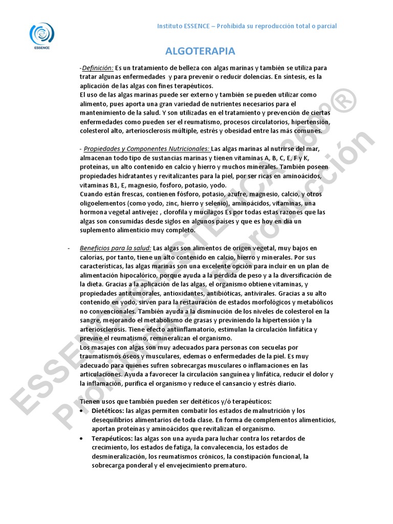 Algoterapia Apuntes | PDF | Alimentos | Piel