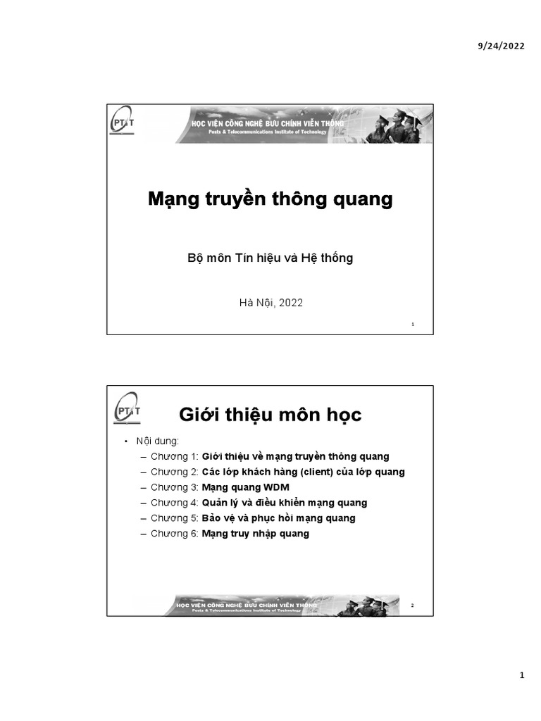 Slide C4-Mạng Truyền Thông Quang 2022 THHT | PDF
