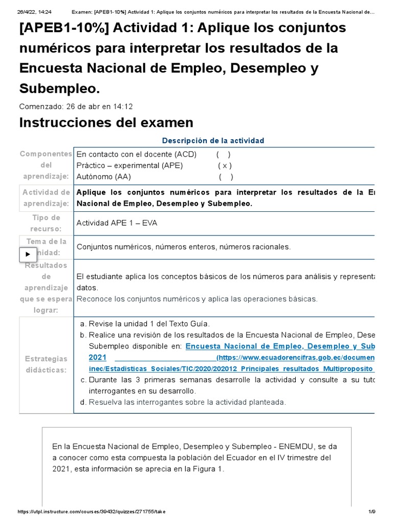 Examen - (Apeb1-10%) Actividad 1 - Matematica | PDF | Desempleo | Economias