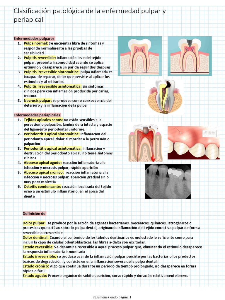 Clasificación Patológica de La Enfermedad Pulpar y Periapical | PDF | Inflamación | Enfermedades ...