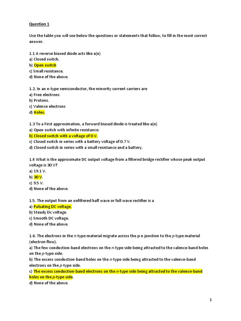 Electronics Past Test Questions and Memo | PDF | P–N Junction | Rectifier