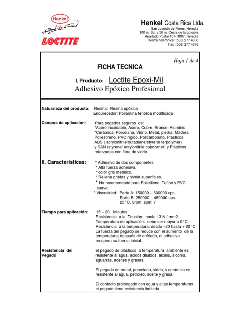 Loctite Epoxi-Mil: Adhesivo Profesional | PDF | Epoxy | El plastico