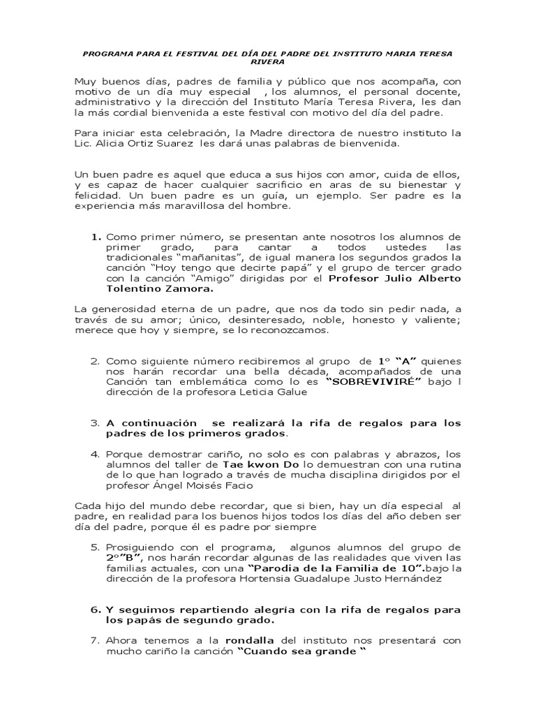 Programa para El Festival Del Día Del Padre | PDF | Bailes | Amor