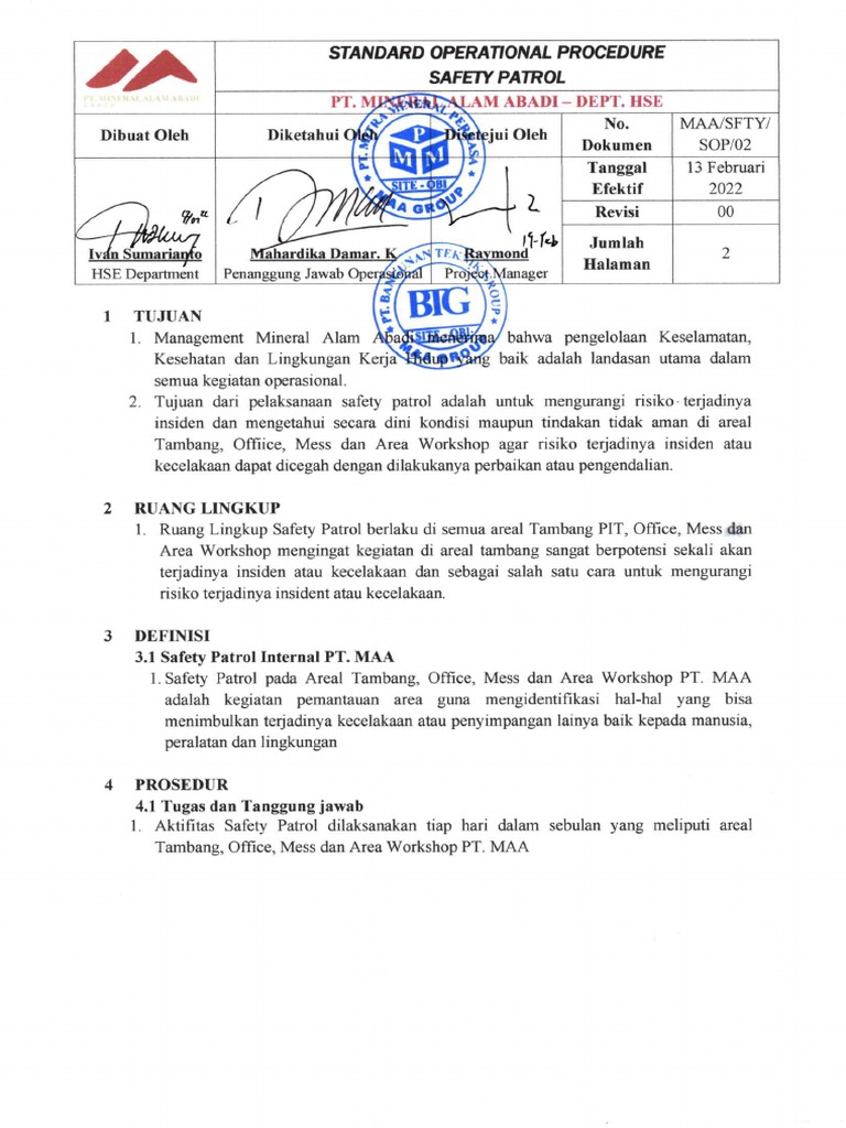 Sop Safety Patrol | PDF