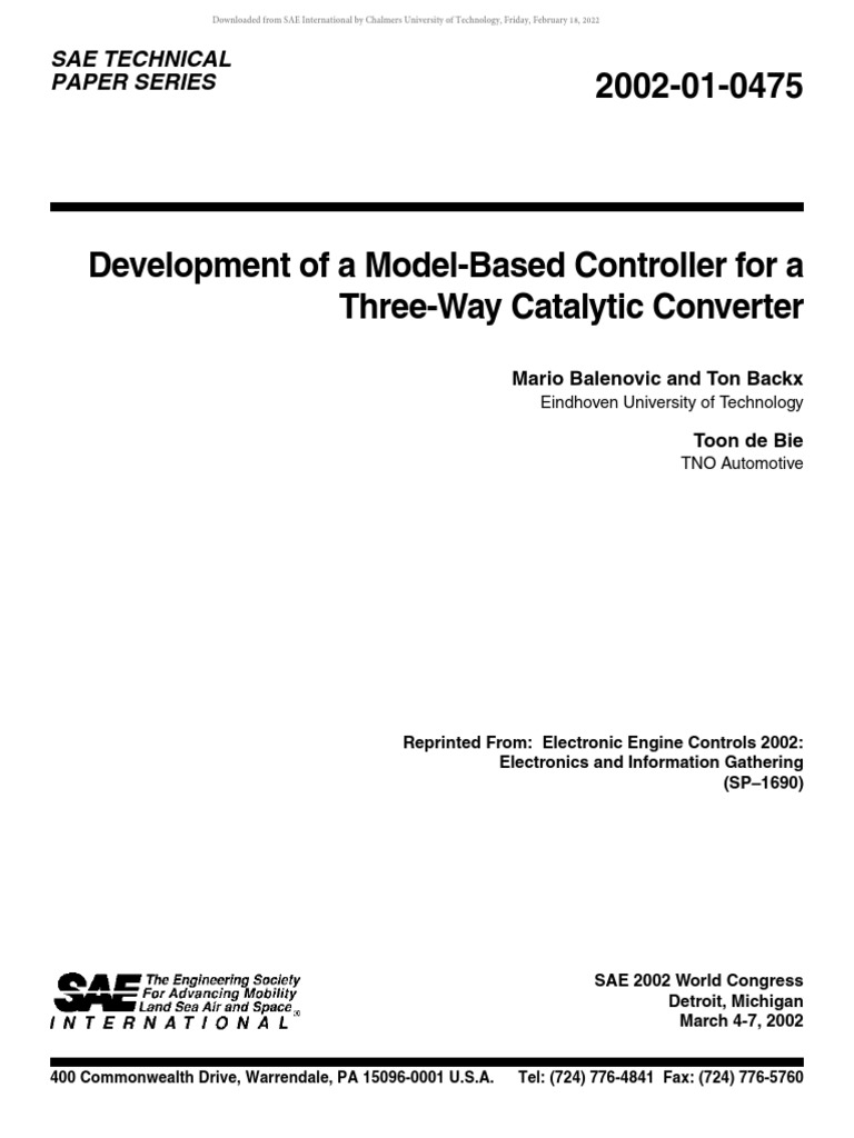 Sae Technical Paper Series: Mario Balenovic and Ton Backx | PDF ...