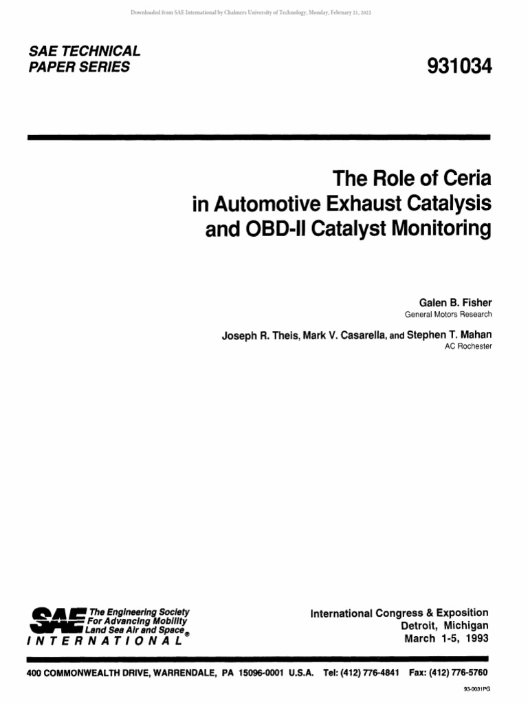 The Role of Ceria in Automotive Exhaust Catalysis and OBD-II Catalyst ...