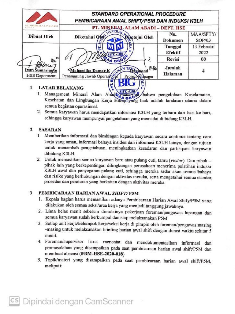 Sop P5M Dan Induksi Hse | PDF | Sains & Matematika | Teknologi & Rekayasa