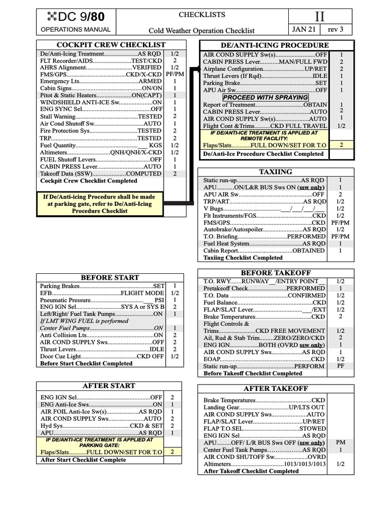 DC 9/80 Cold Weather Checklist | PDF | Aircraft | Transport