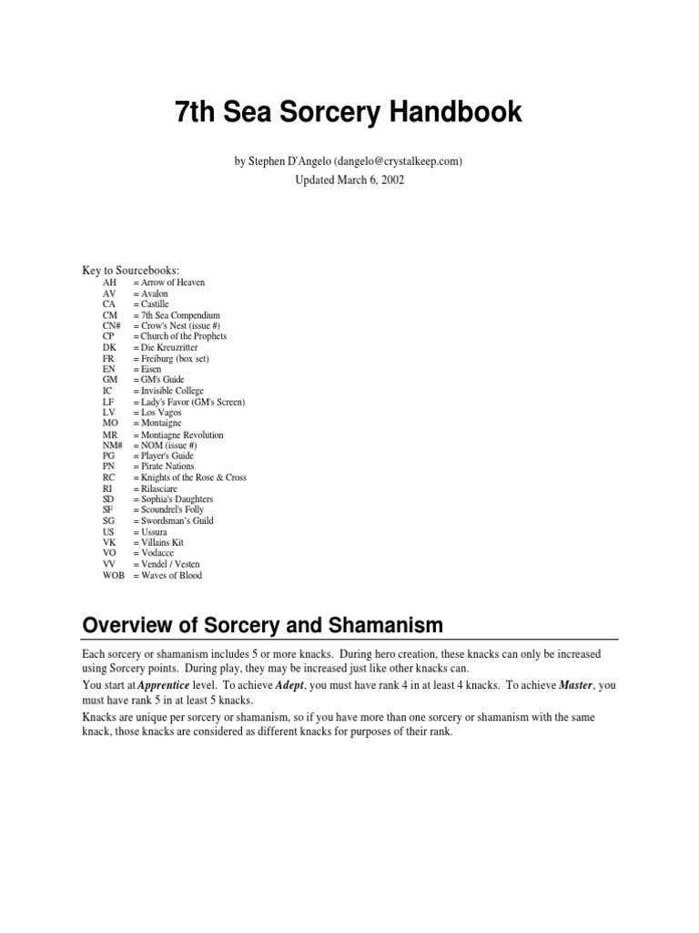 7Th Sea - Sorcery Handbook | PDF | Fires
