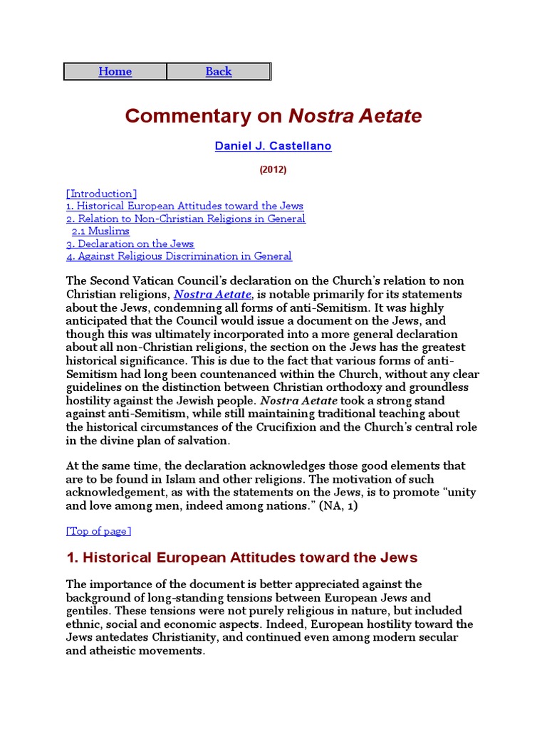 Comentary On Nostra Aetate | PDF | Jesus | Catholic Church