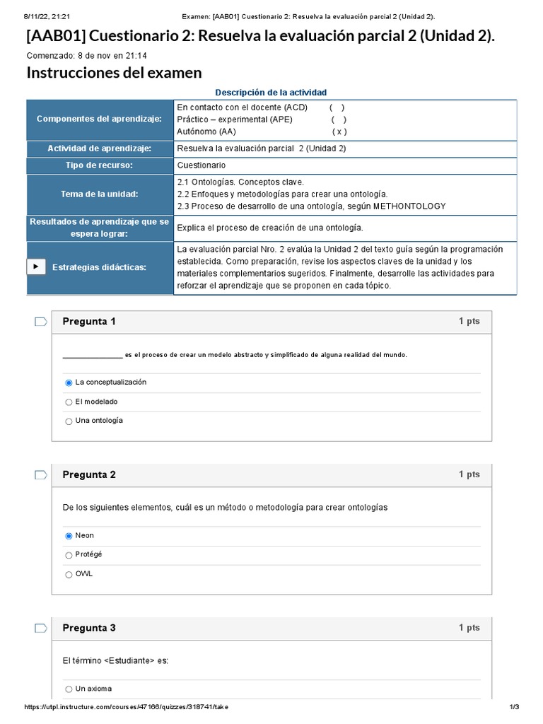 Examen - (AAB01) Cuestionario 2 - Resuelva La Evaluación Parcial 2 (Unidad 2) | PDF | Evaluación ...