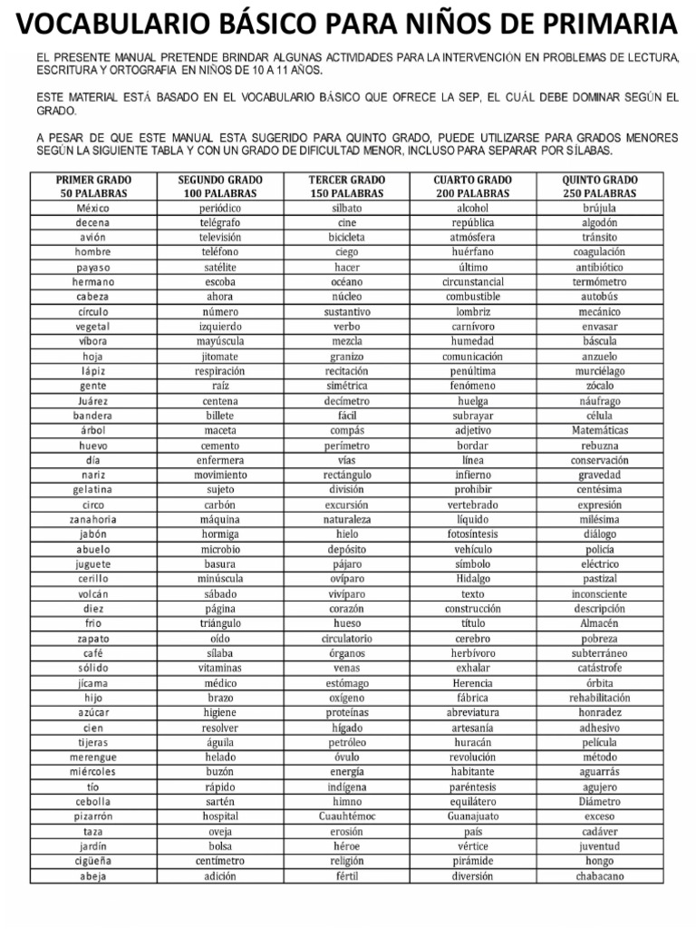Vocabulario Básico para Niños de Primaria | PDF