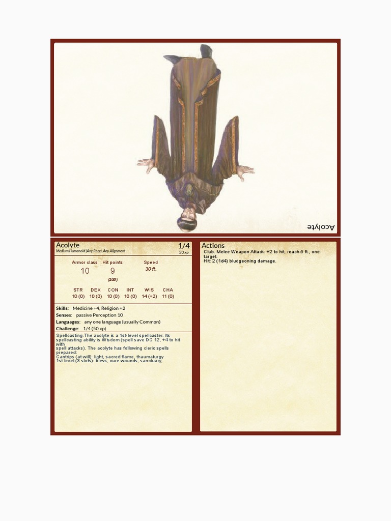 Acolyte Stat Block for D&D 5E | PDF