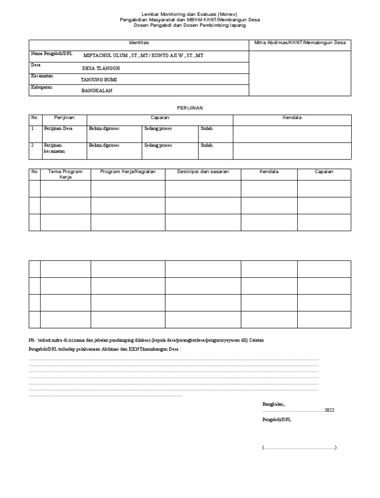 Lembar Monev Abdimas & MBKM | PDF
