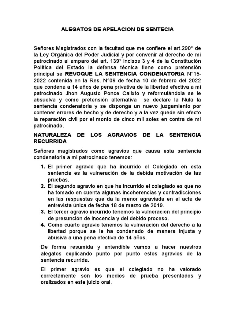 Alegatos de Apelacion de Sentecia | PDF | Debido al proceso | Sentencia ...