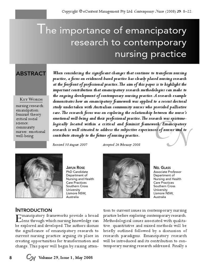 The Importance of Emancipatory Research To Contemporary Nursing Practice | PDF | Nursing ...