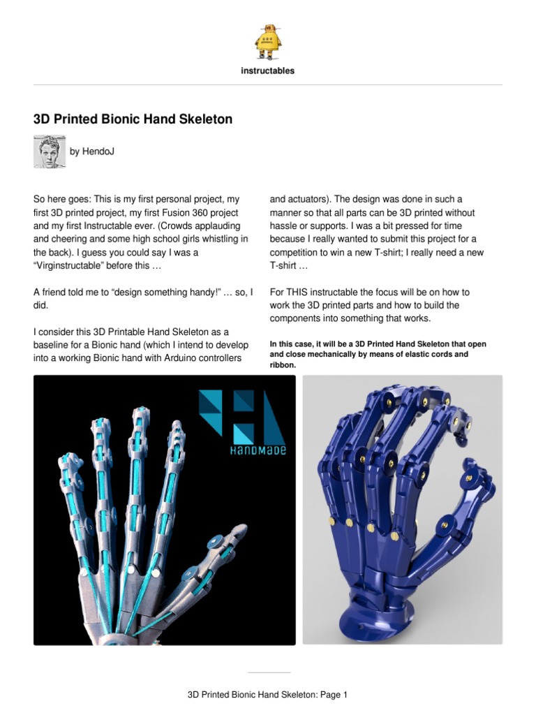 3D Printed Bionic Hand Skeleton | PDF | Screw | Hand