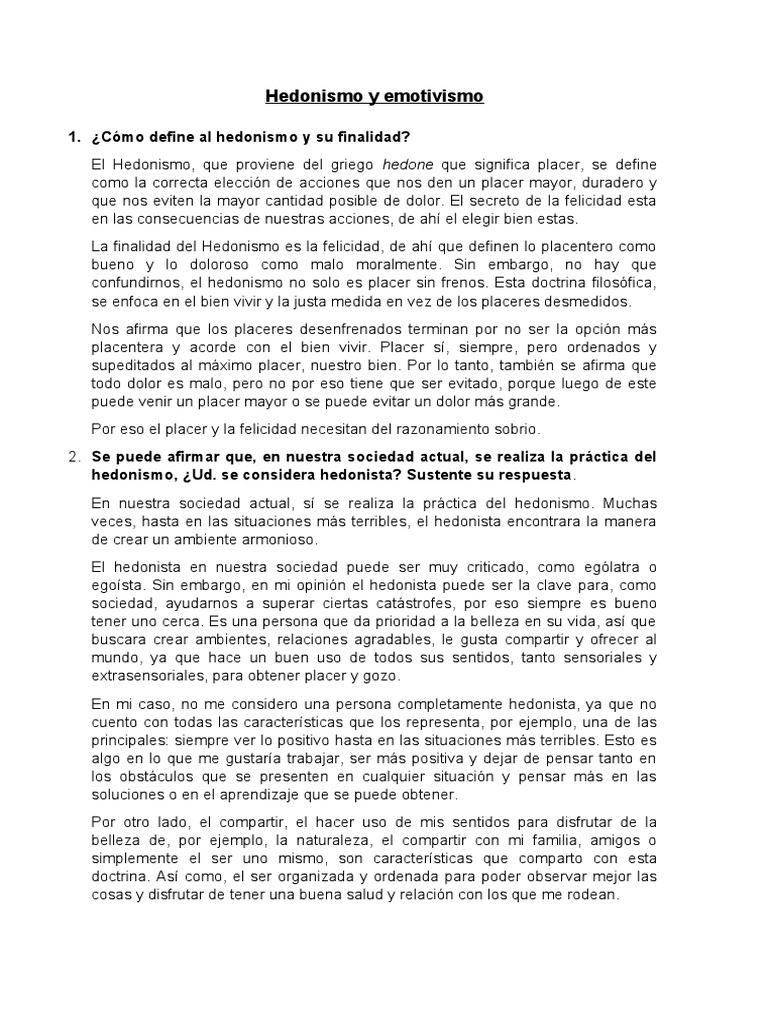 Hedonismo y Emotivismo: Placer y Moralidad | PDF | Hedonismo | Placer