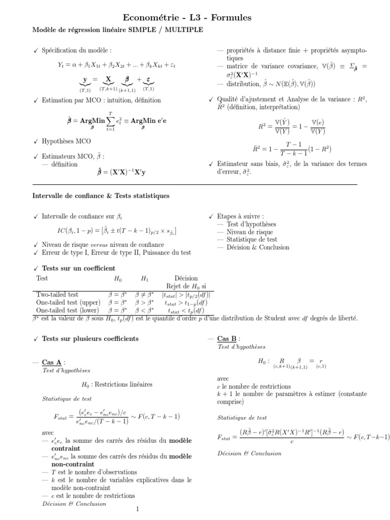 Fiche Formules | PDF | Statistiques | Analyse statistique