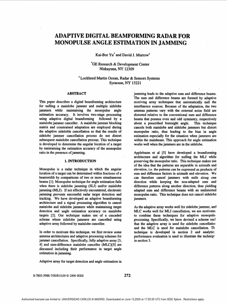 Monopulse Radar Sidelobe Canceller Design | PDF | Radar | Radio Technology