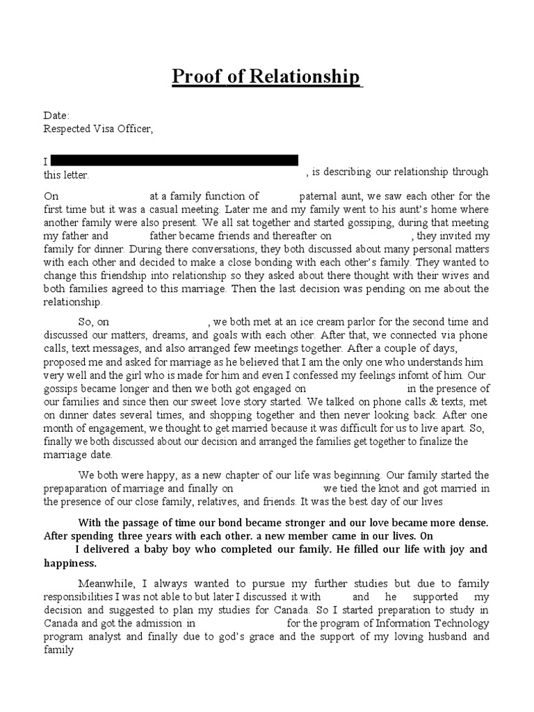 Proof of Relationship - Sample | PDF | Marriage