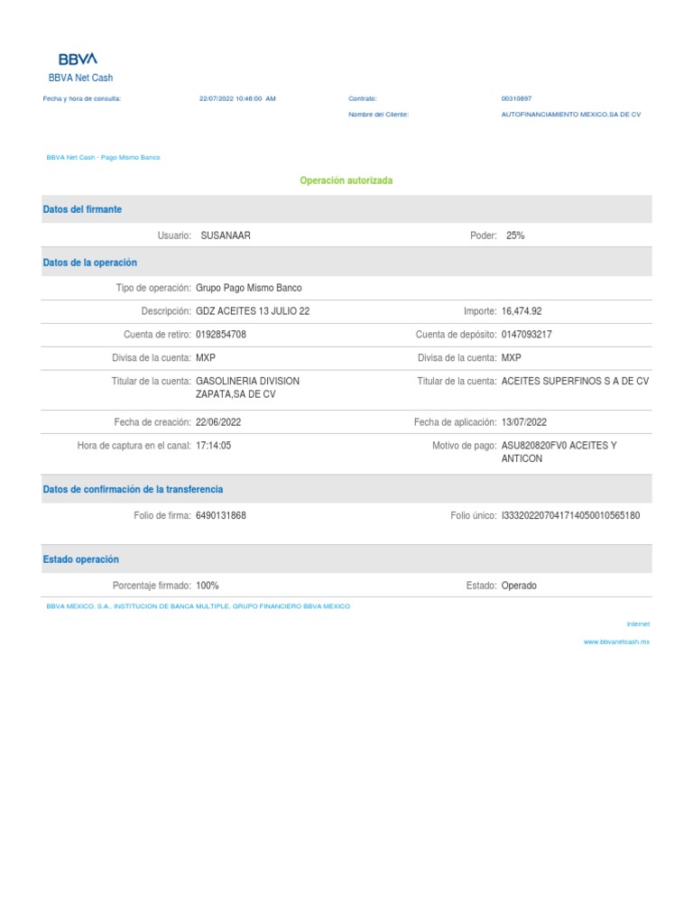 Transferencia Bbva Net Cash Detalles Y Estado Pdf