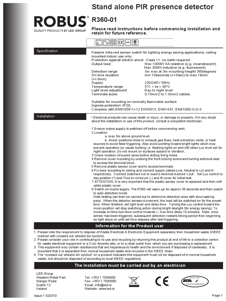 Instruction Leaflet for R360-01(issue 1) | PDF | Electrical Engineering ...