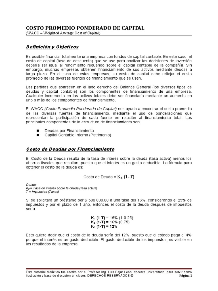 WACC | PDF | Compartir (Finanzas) | Flujo de caja descontado
