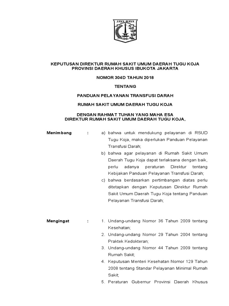 SK Pengesahan Panduan Pelayanan Transfusi Darah | PDF | Teknologi ...