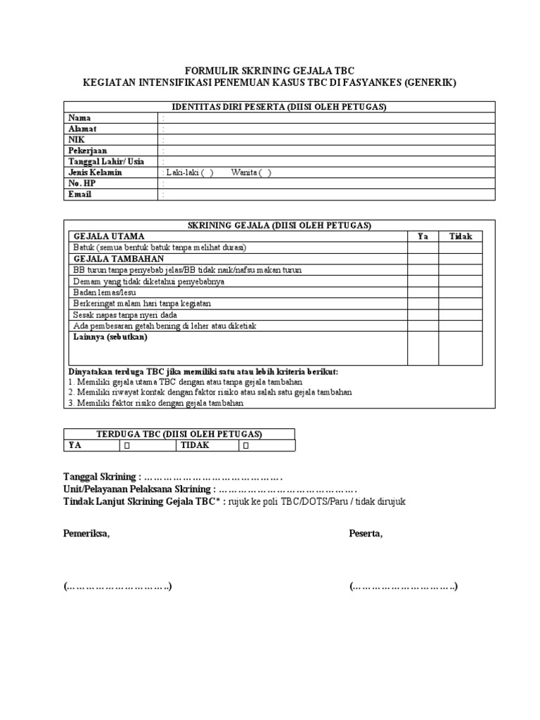 Formulir Skrining Gejala TBC | PDF