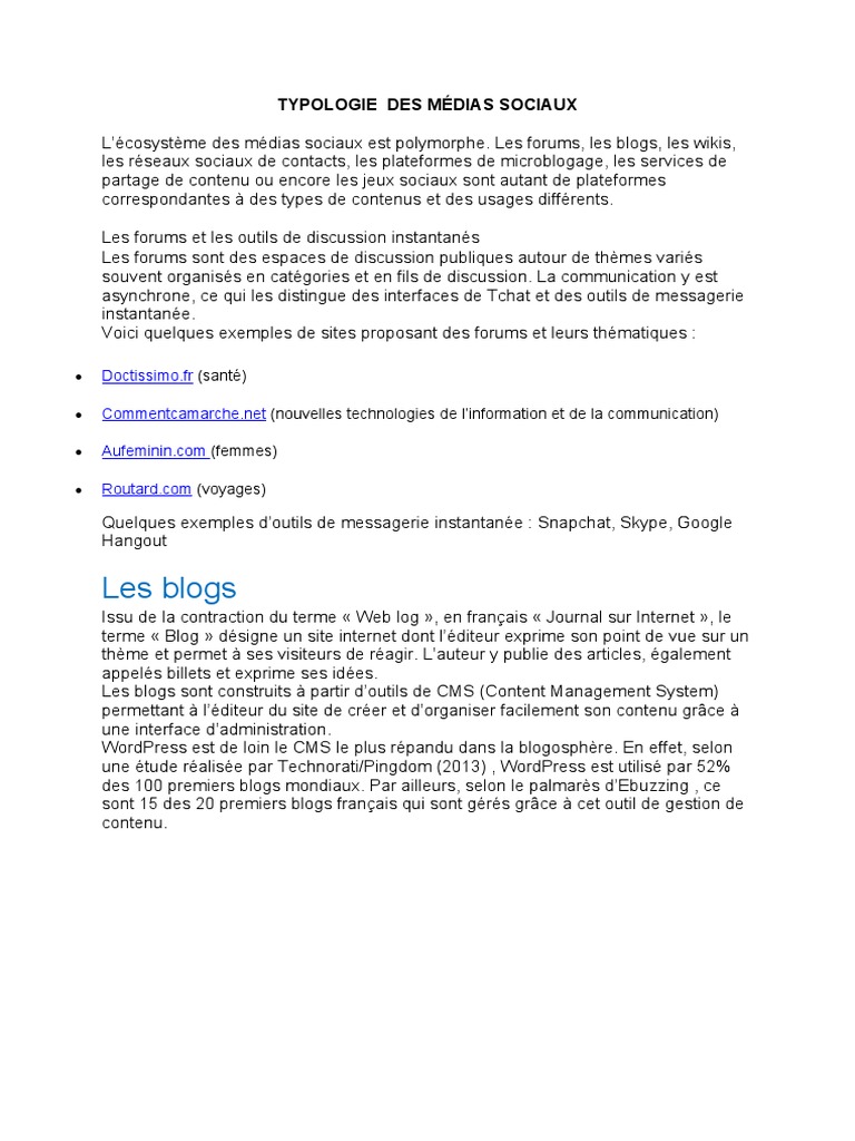 Typologie des Médias Sociaux | PDF | Blog | Études sur la culture ...