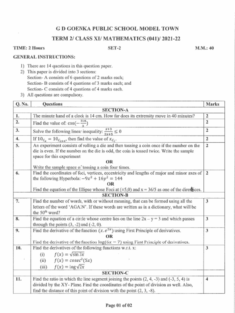 11 Mathematics Set 2 Final Term | PDF 11 Mathematics Set 2 Final Term | PDF
