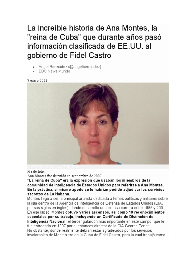 La Increíble Historia de Ana Montes | PDF | Cuba | Agencia Central de ...