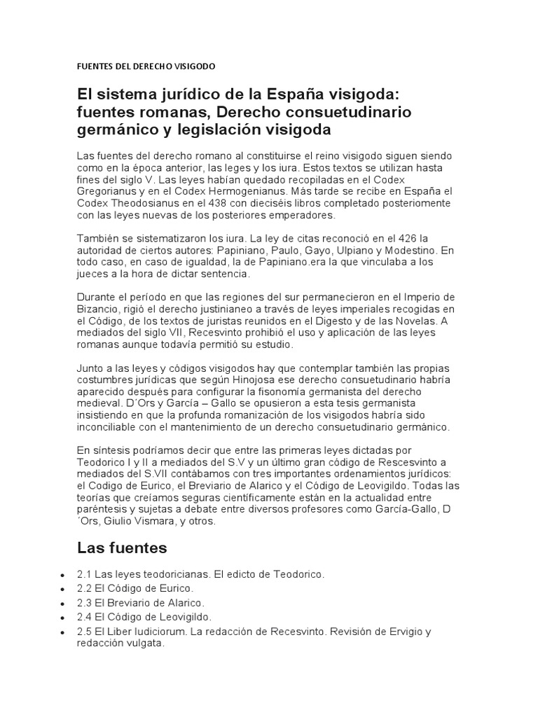 Fuentes del Derecho Visigodo en España | PDF | Antigüedad tardía ...