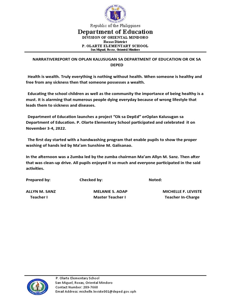 Narrative Report On Zumba Ok Sa Deped 22 | PDF