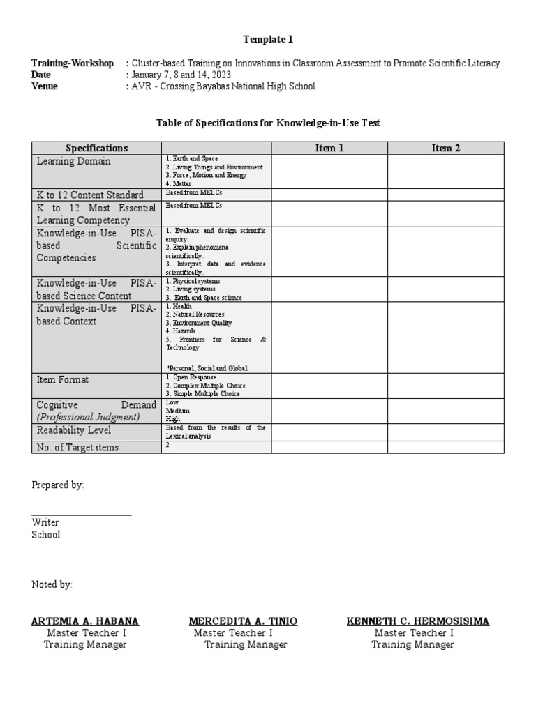 Template 1 TOS For KIU Test | PDF | Programme For International Student ...
