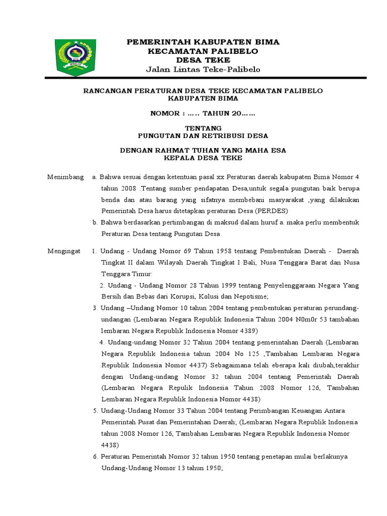 Peraturan Pungutan Desa Teke | PDF