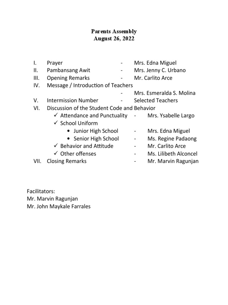 Parents Assembly | PDF