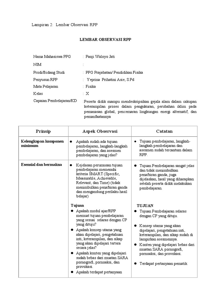 Lampiran 2 - Lembar Observasi RPP | PDF